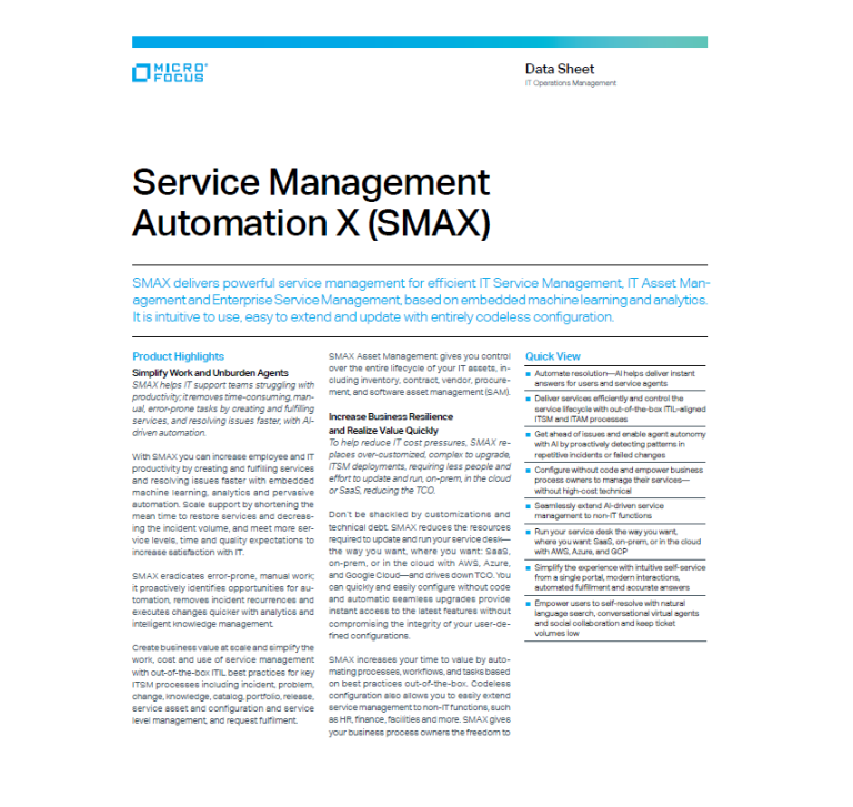 Service Management Automation X (SMAX) (Micro Focus) - On360° Digital ...