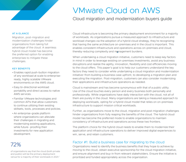 VMware Cloud on AWS - Cloud Migration and Modernization Buyers Guide - On360° Digital Engagement